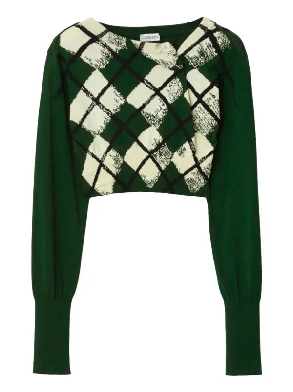 Burberry Argyle Knitted Cropped Crewneck Jumper - Black