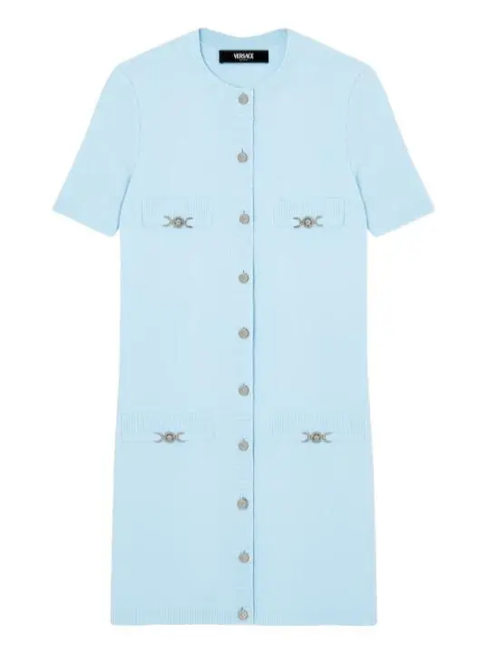 Versace Crewneck Knitted Dress With Medusa '95 Hardware - Light Blue