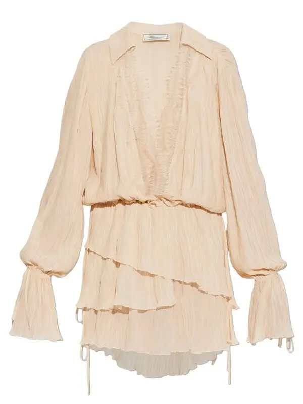 Blumarine Tiered Ruffled Mini Dress - Nude