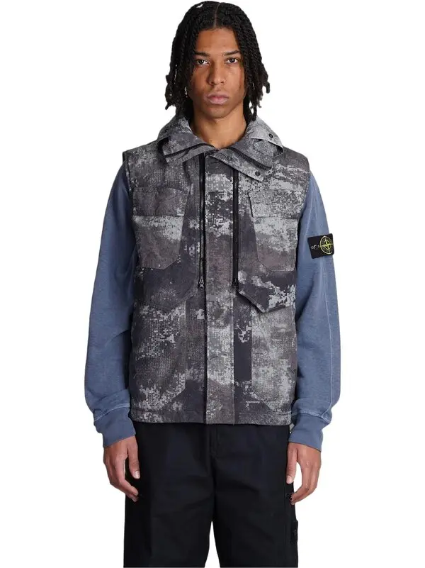 Stone Island Camouflage Printed Sleeveless Gilet - Grey