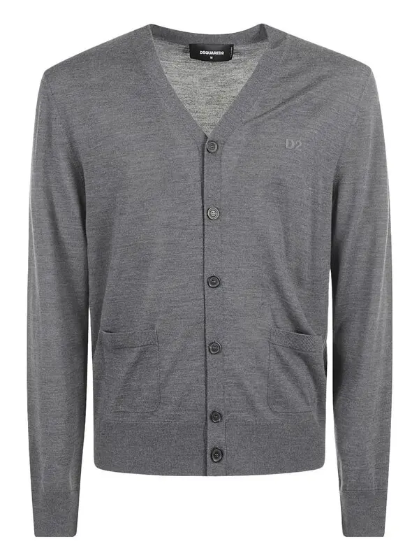 Dsquared2 Logo Embroidered Knitted Cardigan - Grey