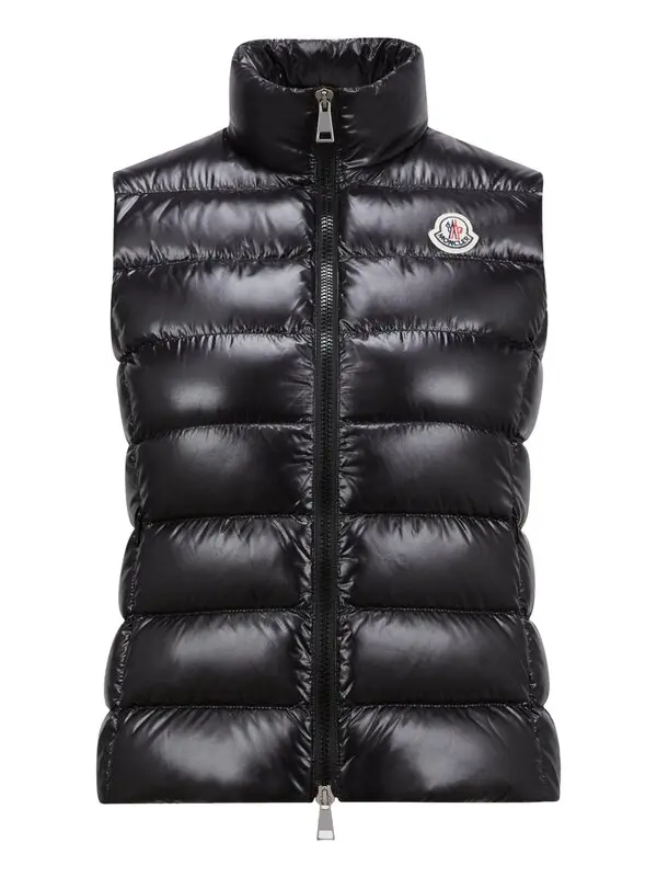 Moncler Ghany Logo Patch Zip-up Padded Vest - Black
