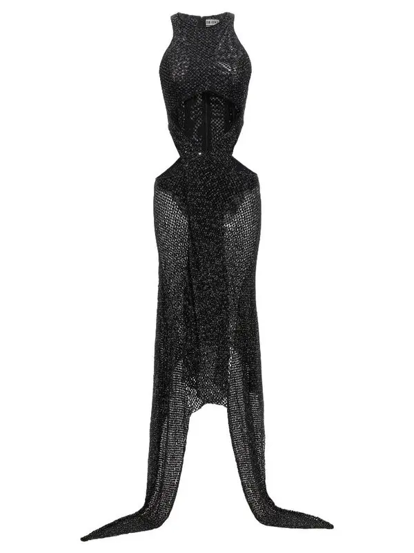 Attico Sleeveless Sequined Maxi Dress - Black