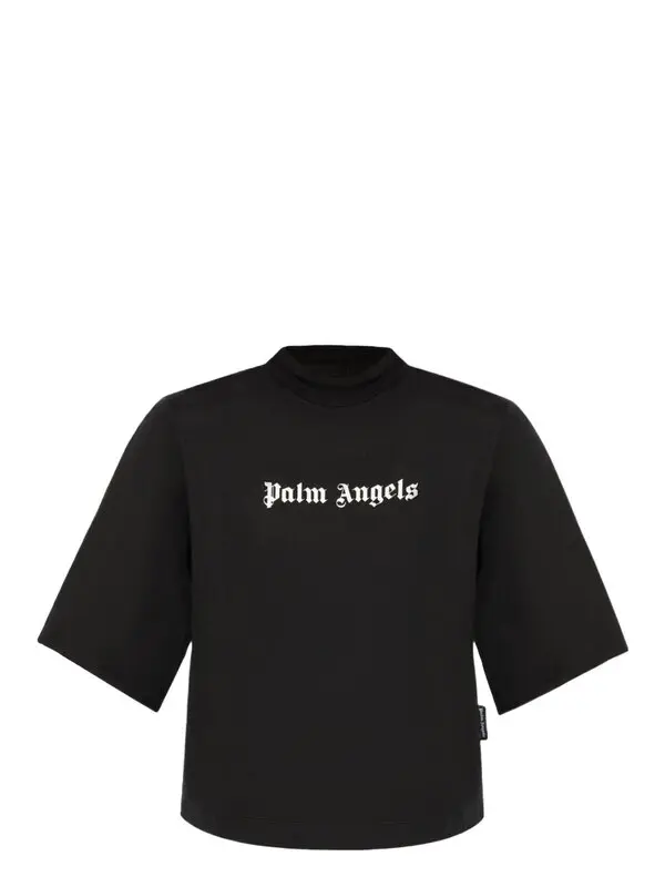 Palm Angels Logo Printed Mock Neck T-shirt - Black
