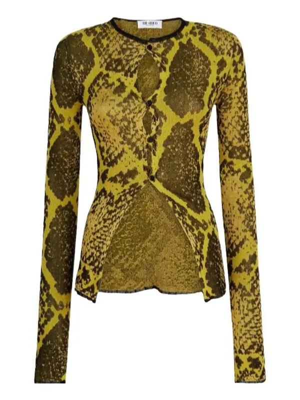 Attico Jacquard Crewneck Cardigan - Yellow And Black