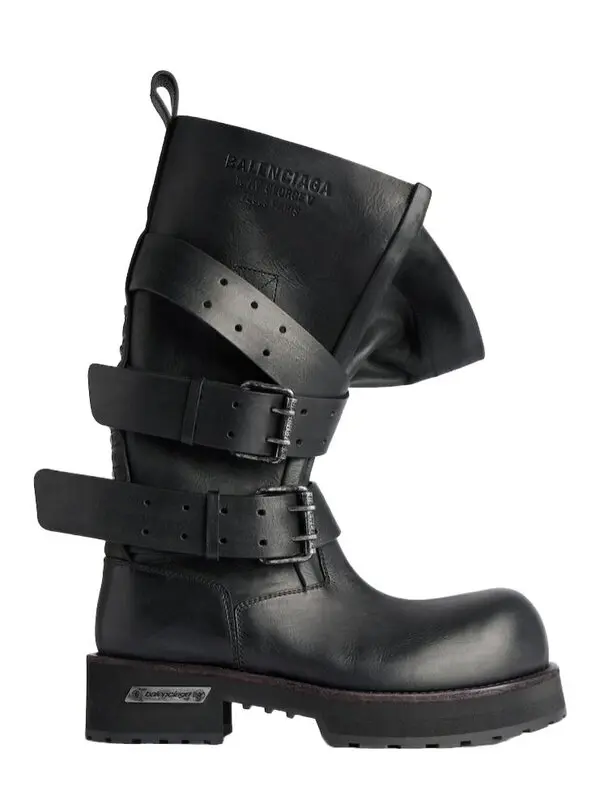Balenciaga Buckled Round-toe Leather Boots - Black