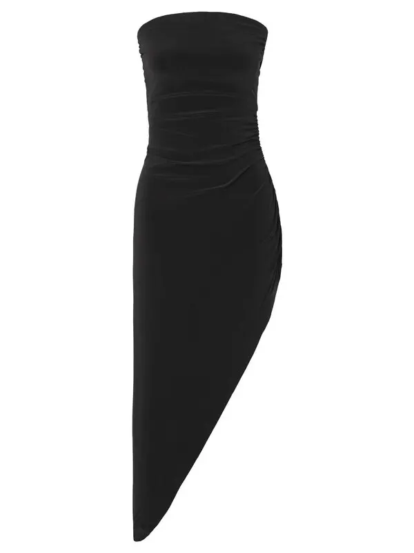 Norma Kamali Strapless Asymmetrical Pleated Dress - Black
