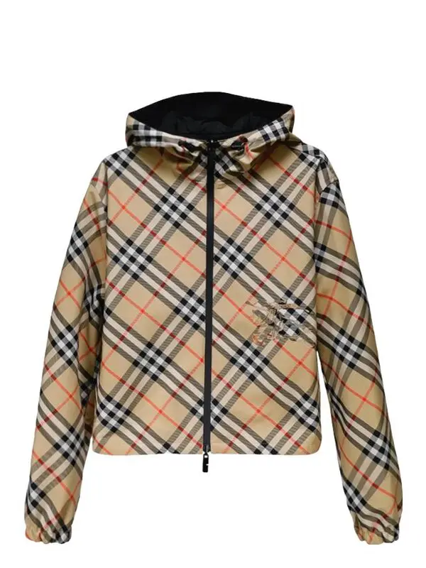 Burberry Cropped Checked Reversible Hooded Jacket - Nude