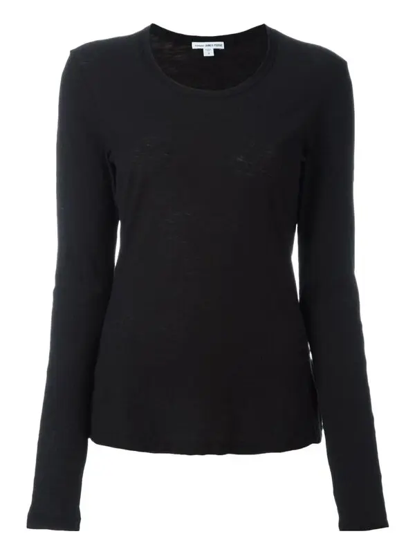 JAMES PERSE Long Sleeve Crewneck Sheer Slub T-shirt - Black