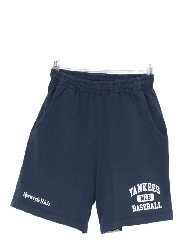 SPORTY  RICH Sporty & Rich "yankees Mlb Baseball" Elasticated Waist Shorts - Blue