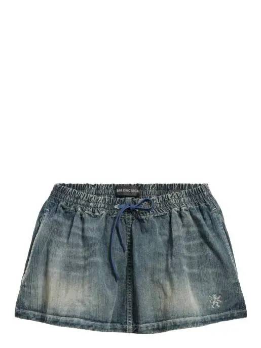 Balenciaga Denim Mini Skirt With Embroidered Lion Detail - Black