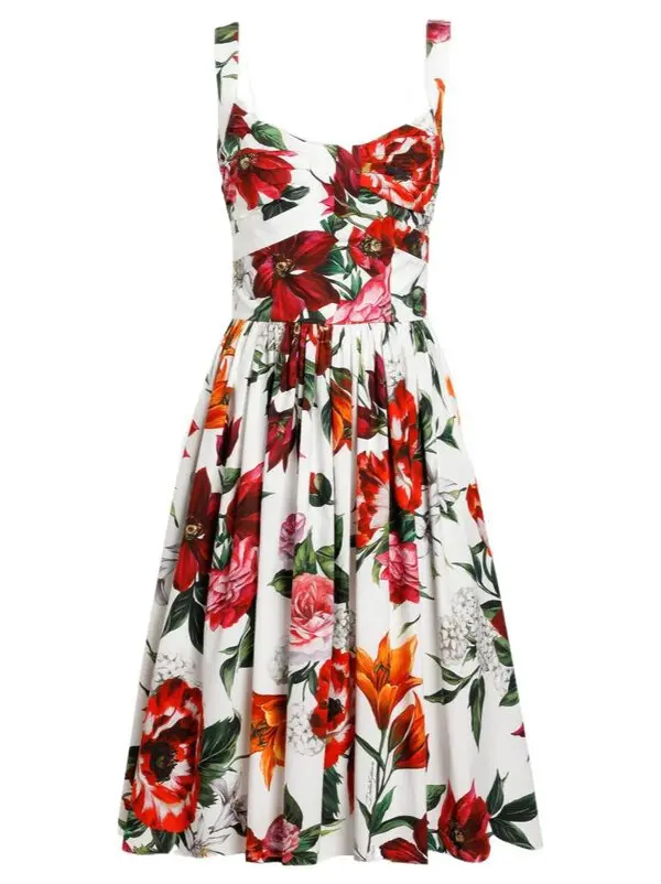 Dolce & Gabbana Sleeveless Floral Print Midi Dress - Multicolor
