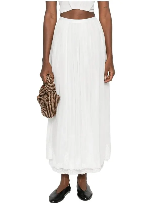 FORTE_FORTE Elastic Waist Skirt With Lace Hem - White