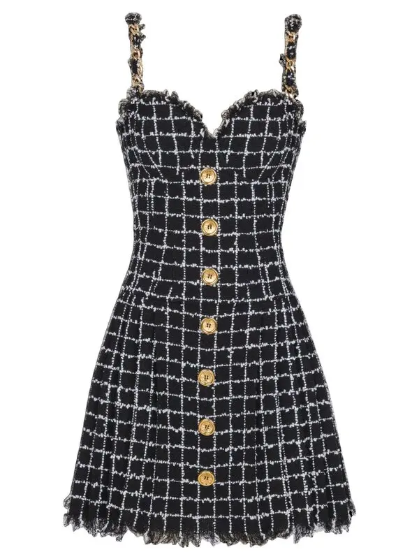 Balmain Tweed Chain Strap Dress - Black