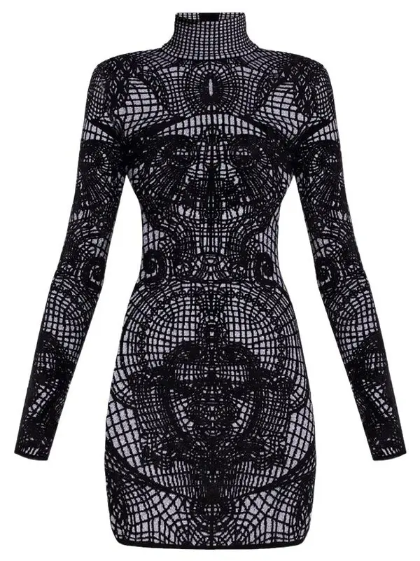 Balmain Long Sleeve Embroidered Velvet Dress - Black