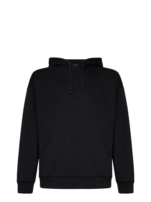 Zegna Logo Embroidered Hoodie - Black