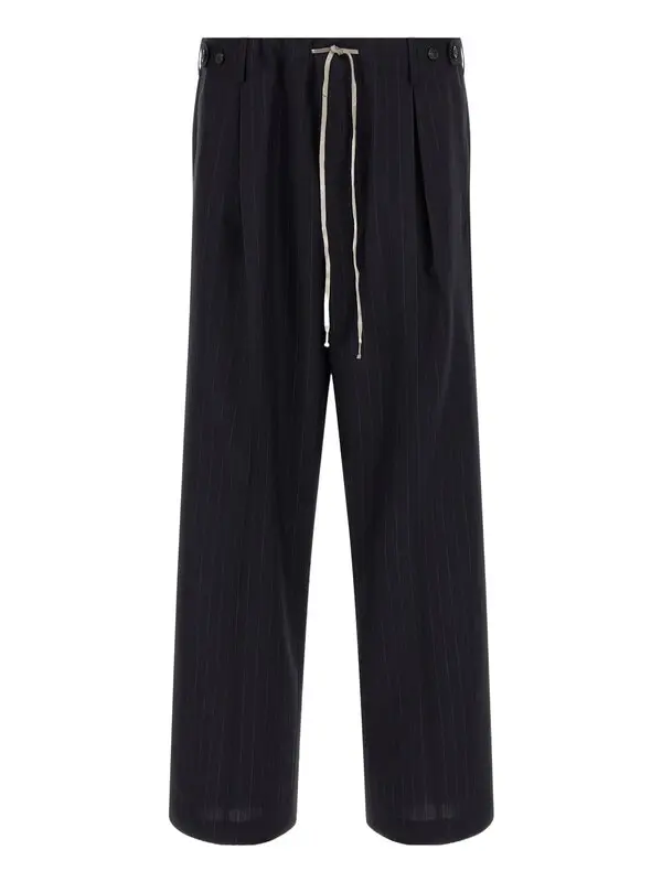 MAISON MARGIELA Pinstriped Pleated Trousers With Drawstring Waist - Black