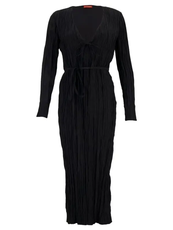 Altuzarra Long Sleeve Plunged V-neck Belted Maxi Dress With Slit - Black