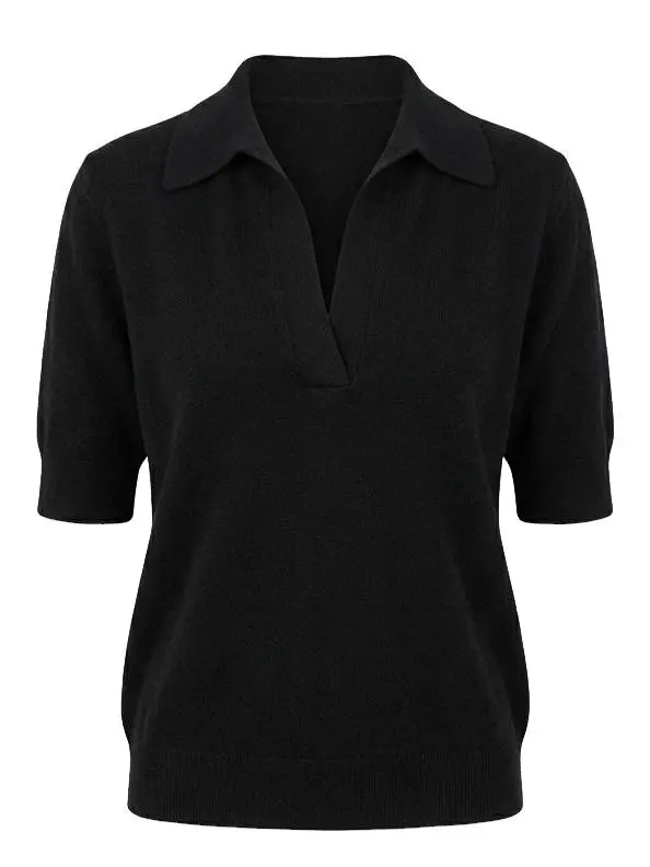 Khaite Short-sleeved Plunging V-neck Polo Top - Black