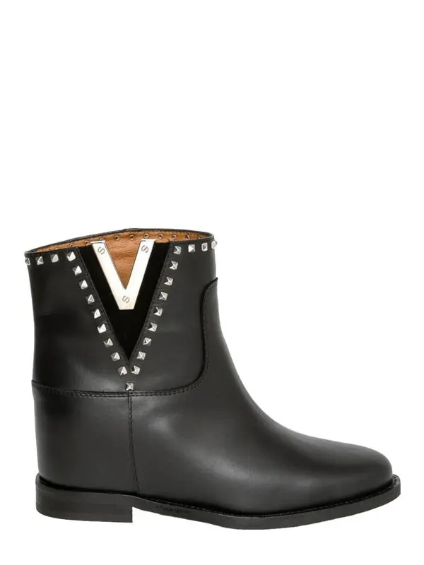 VIA ROMA 15 Logo Plaque Leather Ankle Boots - Black