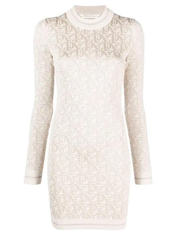 Palm Angels Monogram Jacquard Knit Mini Dress - White