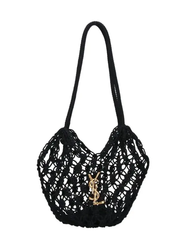 Saint Laurent Logo Plaque Knotted Shoulder Bag - Black