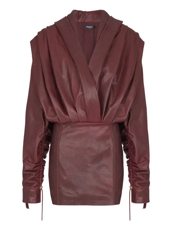 Balmain Leather Hooded Dress - Brown