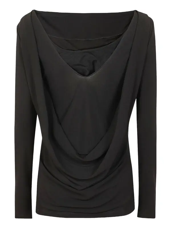 Alberta Ferretti Long Sleeve Draped T-shirt - Black