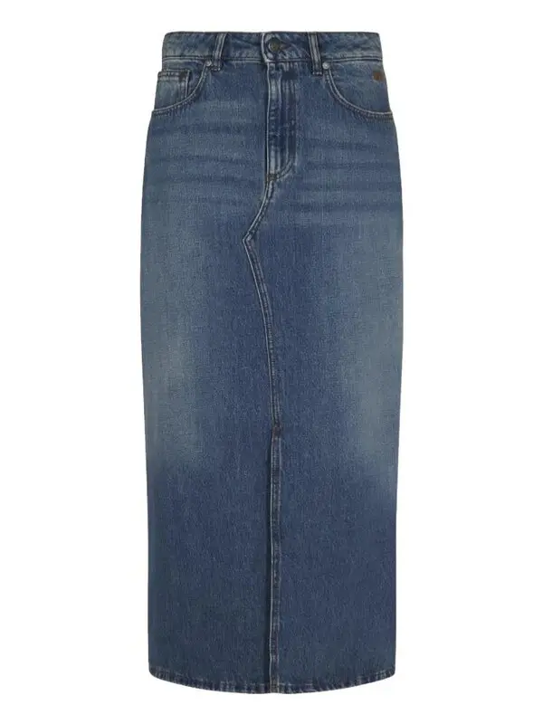 MSGM Front Slit Denim Midi Skirt - Blue