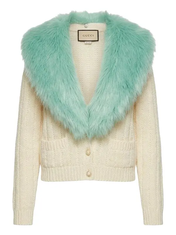 Gucci Detachable Faux-fur Collar Cardigan - Nude