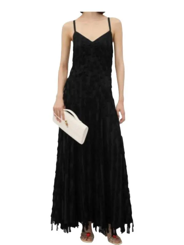 Bottega Veneta Fringed Fil Coupe Crepe Maxi Dress - Black
