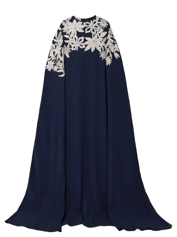 Oscar De La Renta Embellished Cape Effect Maxi Dress - Black