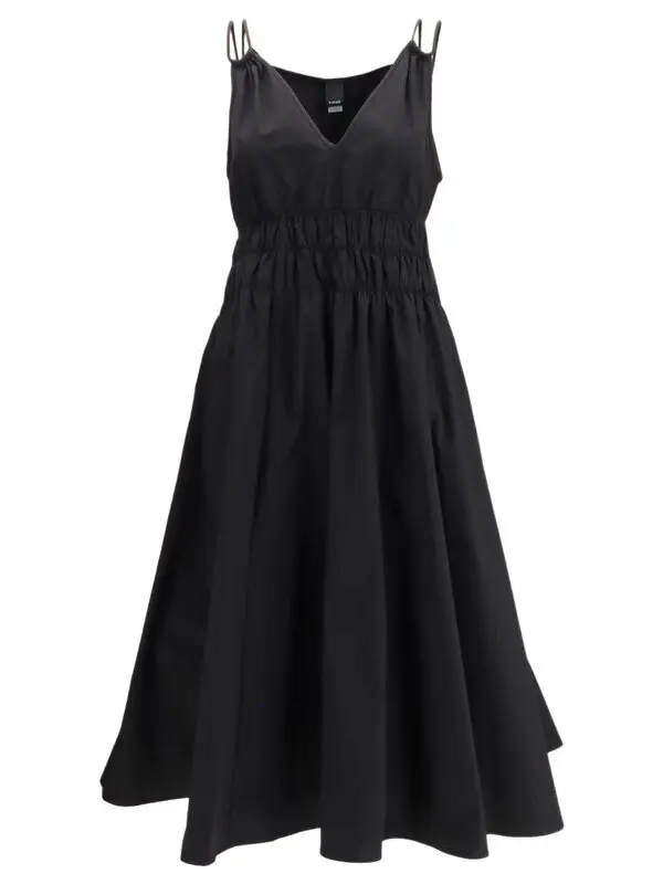 Pinko Shirred A-line Dress With V-neck And Thin Straps - Black