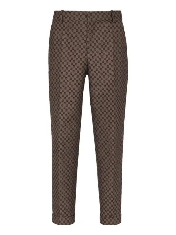 Balmain Monogram Jacquard Straight Leg Pants - Brown