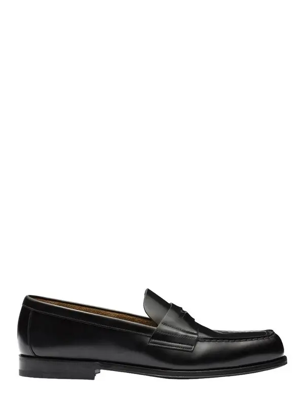 Prada Brushed Leather Slip-on Penny Loafers With Enameled Triangle Logo - Black