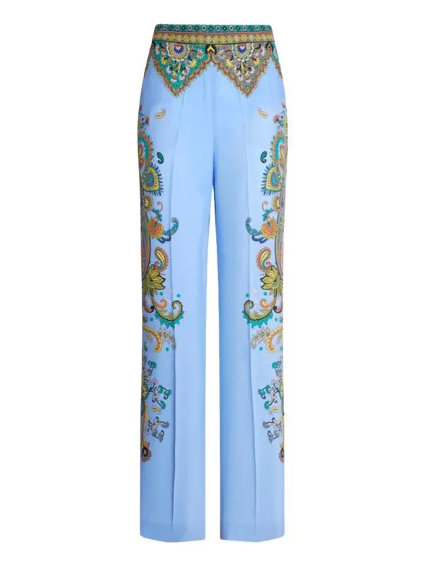 Etro Paisley Print Wide-leg Trousers - Sky-blue