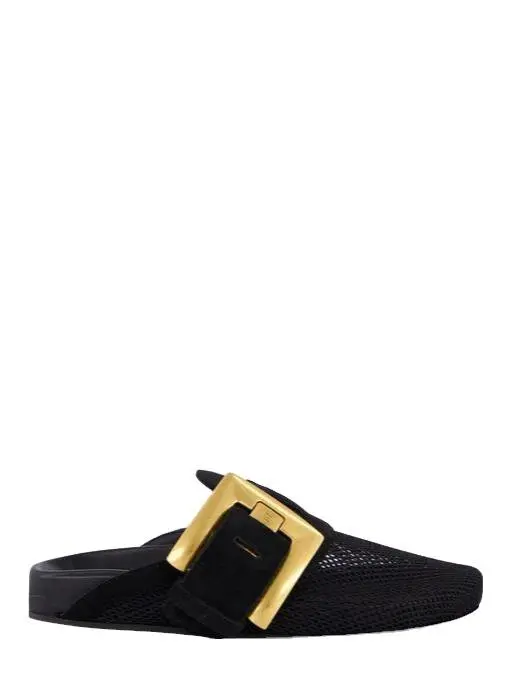 Balmain Anthem Square-buckle Flat Mules - Black