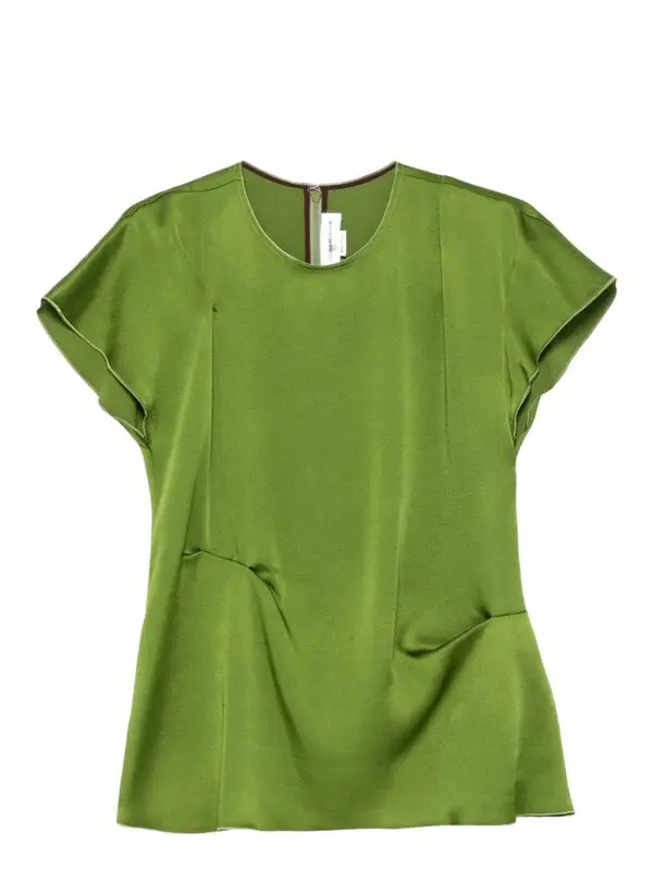 Victoria Beckham Pleated Crewneck Top With Asymmetrical Hem - Grass Green