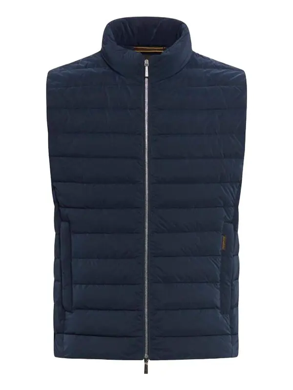 MOORER Quilted Stand Collar Cotton Zip-up Vest - Black