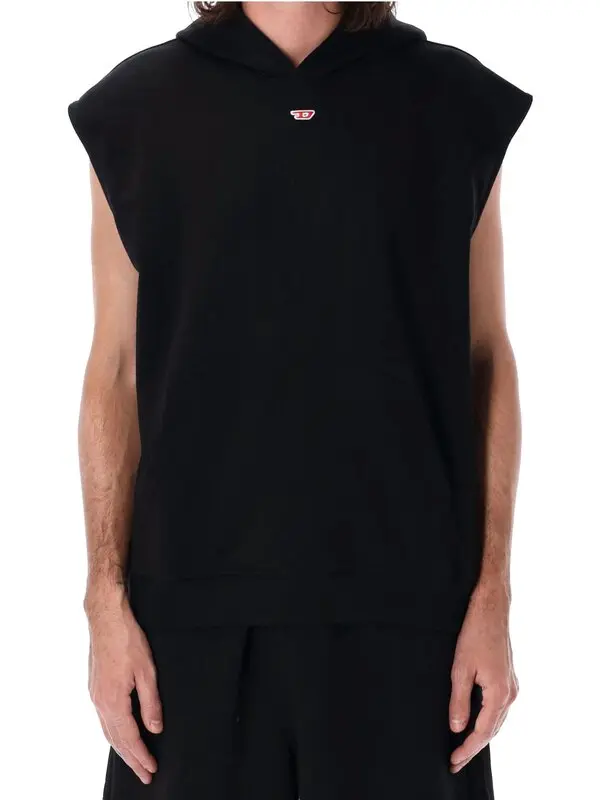 DIESEL® S-boxt-sl-d Logo Patch Sleeveless Hoodie - Black