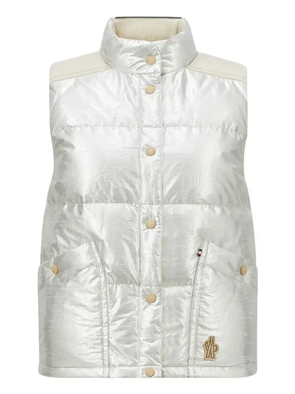 Moncler Pinchot Lamé Down Vest - Silver