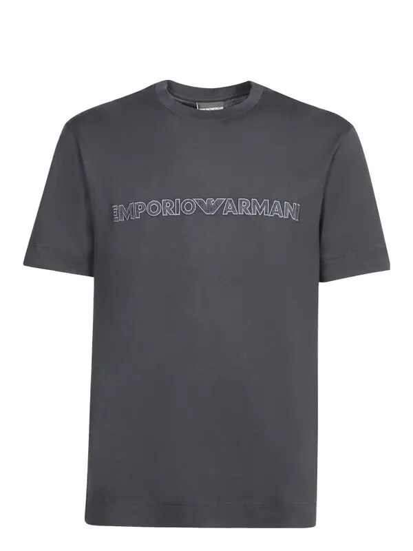 Emporio Armani Logo Embroidered Crewneck T-shirt - Black