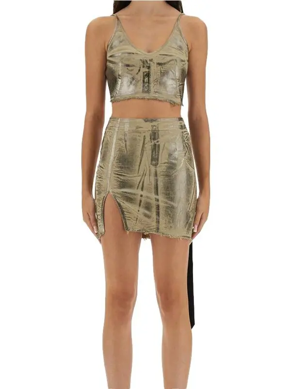 Rick Owens Frayed Metallic Cropped Top - Brown