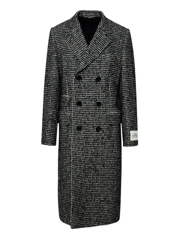 Dolce & Gabbana Double Breasted Houndstooth Coat - Black