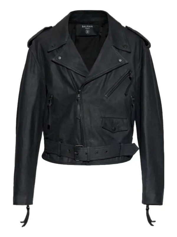 Balmain Zip-up Leather Jacket With Buckle Detail - Black