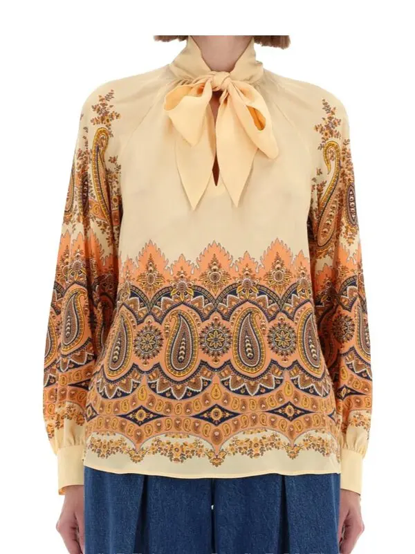 Etro Paisley Printed Tie Neck Blouse - Nude