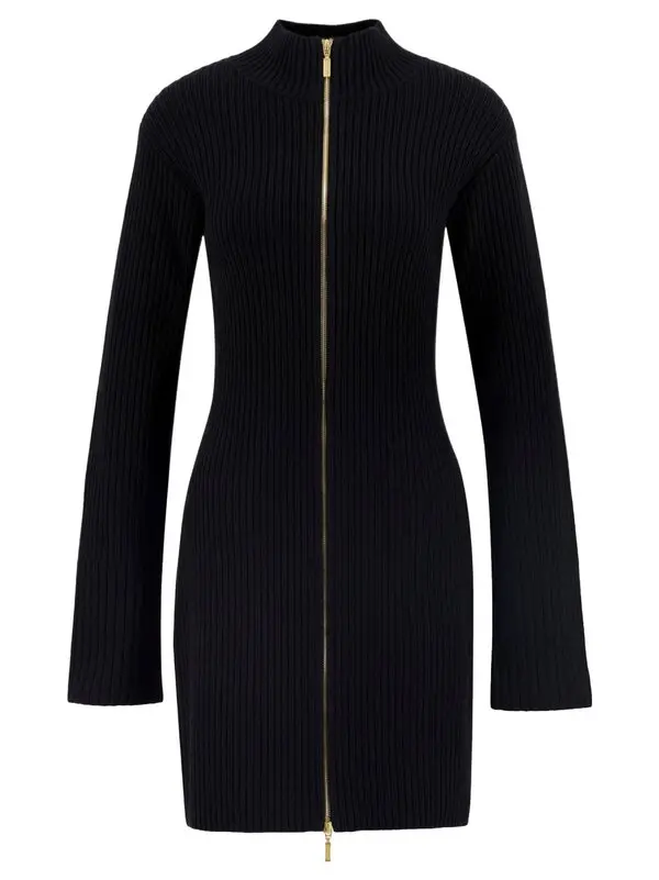 Barbour Long Sleeve Zip-up Ribbed Knit Dress - Black