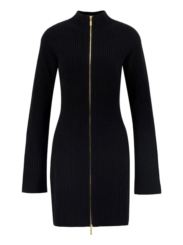 Barbour Long Sleeve Zip-up Ribbed Knit Dress - Black