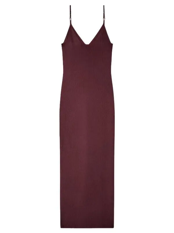 Versace Safety Pin Suspenders Ribbed Midi Dress - Burgundy