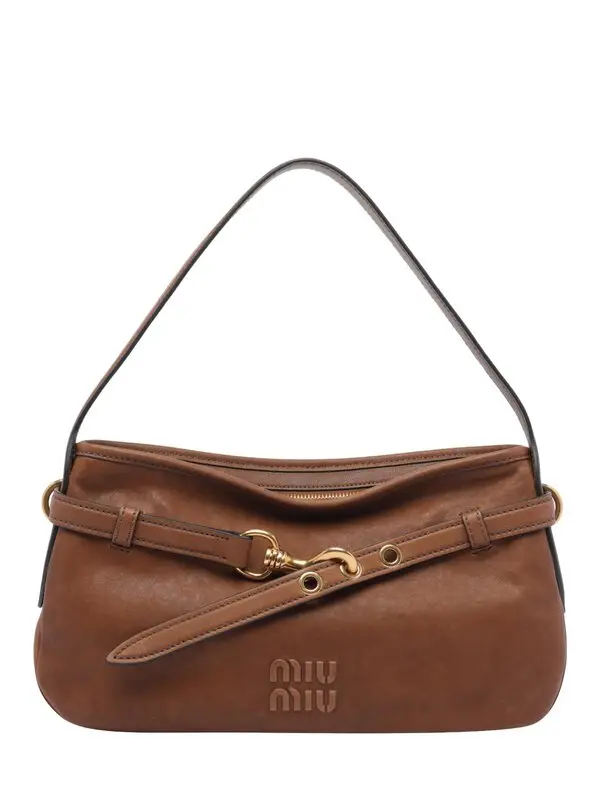 Miu Miu Logo Detail Shoulder Bag - Brown